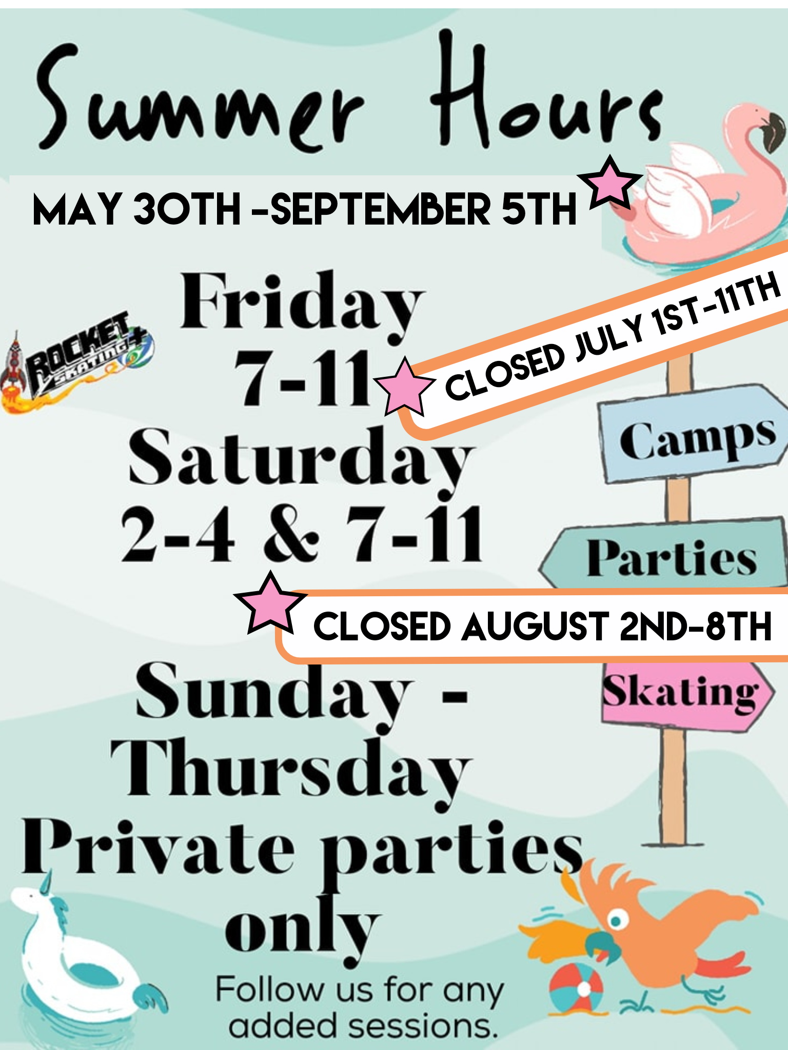 Summer Hours - Rocket Skating Plus LLC